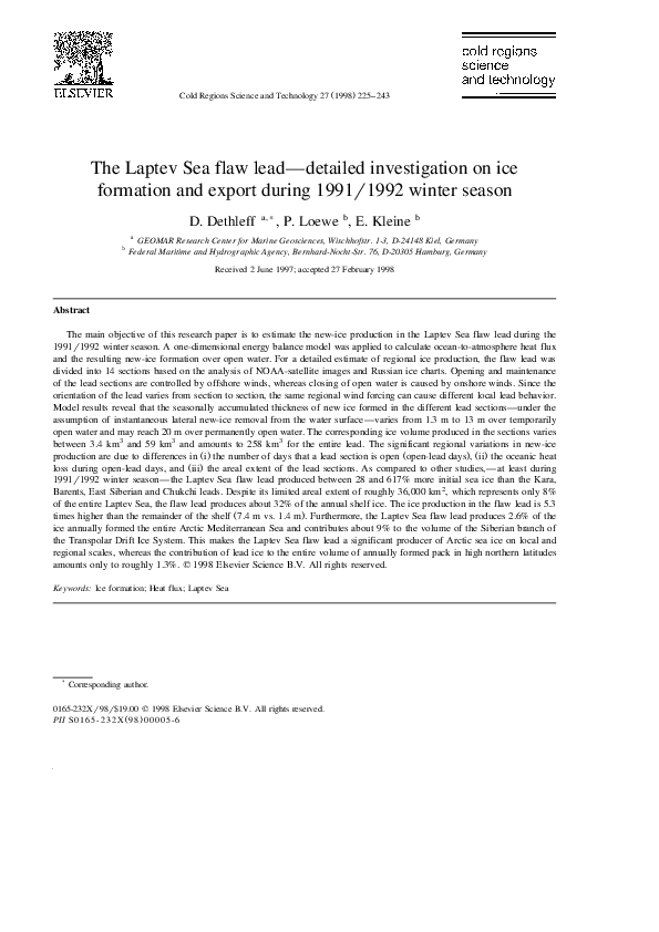(PDF) The Laptev Sea flaw lead—detailed investigation on ice formation ...
