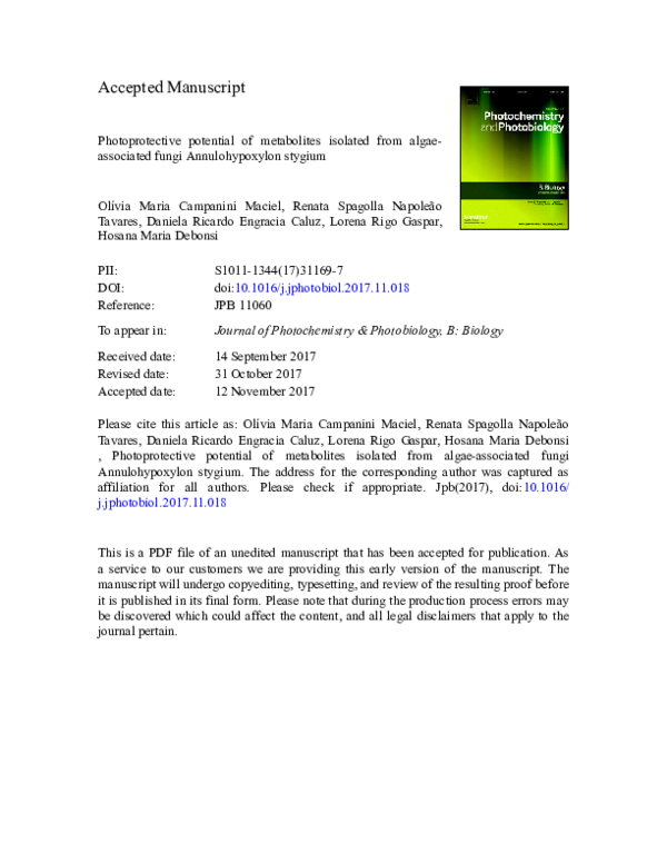 (PDF) Photoprotective potential of metabolites isolated from algae ...