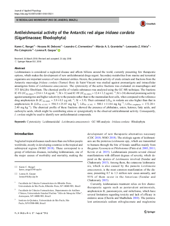(PDF) Antileishmanial activity of the Antarctic red algae Iridaea ...