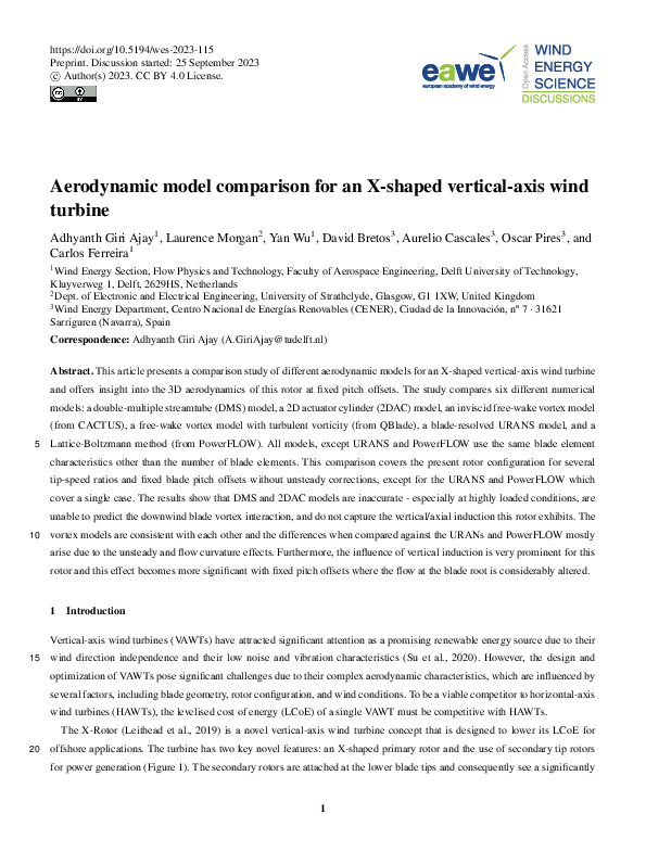 (PDF) Comparative Study of Aerodynamic Models for X-Rotor VAWT