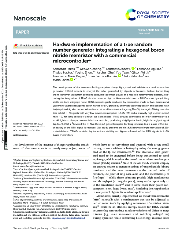 Pdf Hardware Implementation Of A True Random Number Generator Integrating A Hexagonal Boron