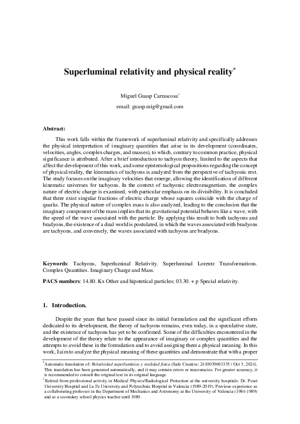 (PDF) Superluminal relativity and physical reality
