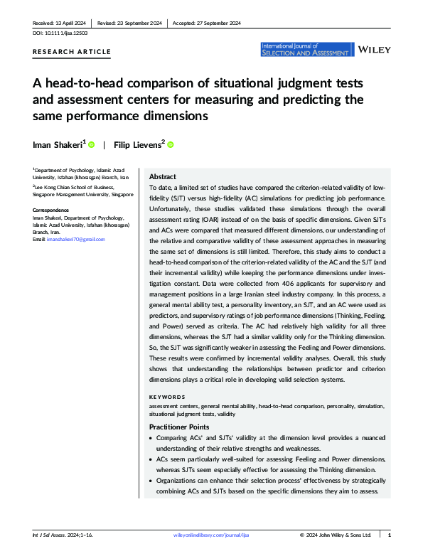 (PDF) A head-to-head comparison of situational judgment tests and ...