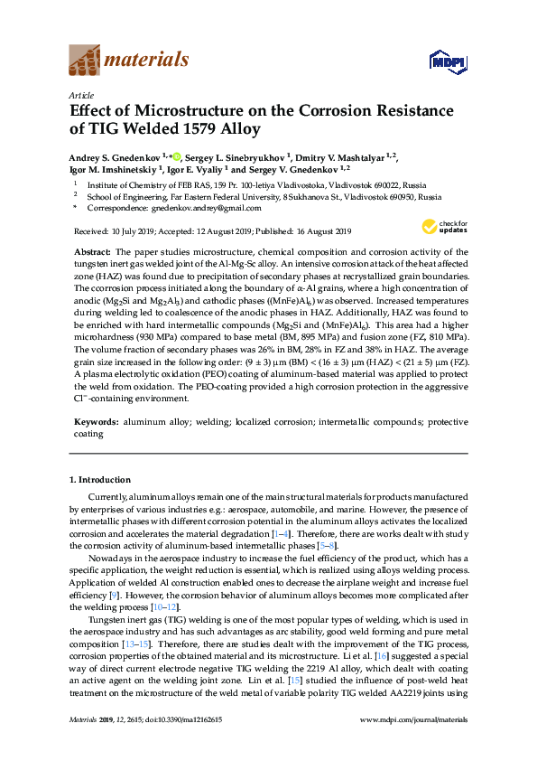 (PDF) Effect of Microstructure on the Corrosion Resistance of TIG Welded 1579 Alloy | Sergey ...