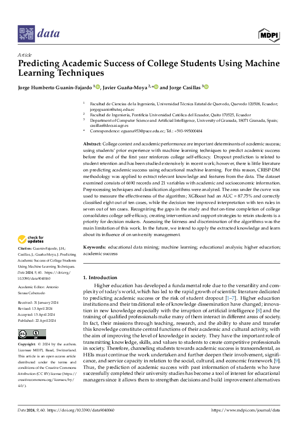 (PDF) Predicting Academic Success of College Students Using Machine Learning Techniques