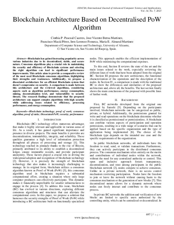 Pdf Blockchain Architecture Based On Decentralised Pow Algorithm