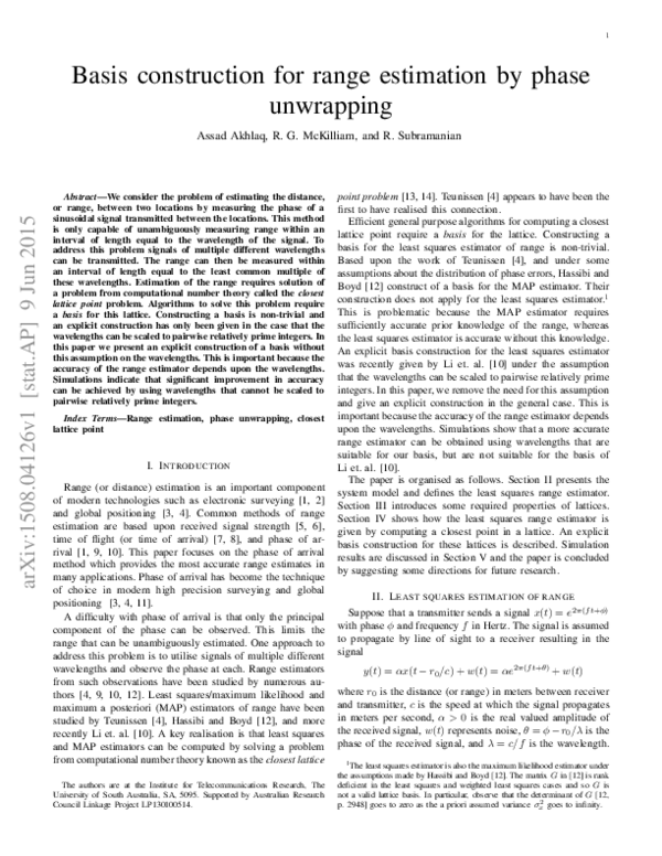 (PDF) Improved Range Estimation via Phase Unwrapping