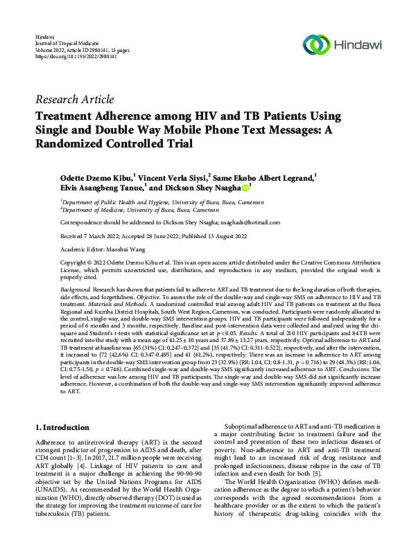 (PDF) Treatment Adherence among HIV and TB Patients Using Single and ...