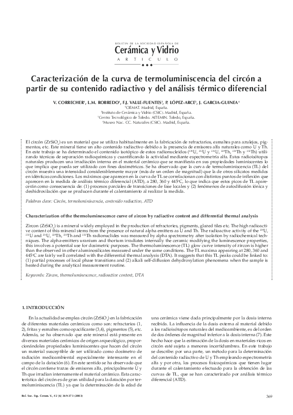 (PDF) Caracterización de la curva de termoluminiscencia del circón a ...