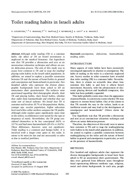 (PDF) Toilet reading habits in Israeli adults