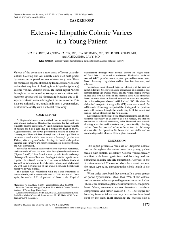 (PDF) Extensive Idiopathic Colonic Varices in a Young Patient | Omer ...