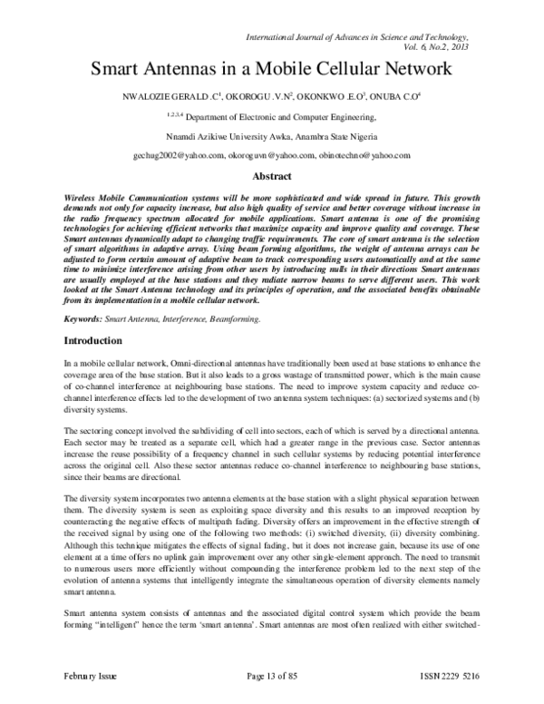 (PDF) Smart Antennas in a Mobile Cellular Network
