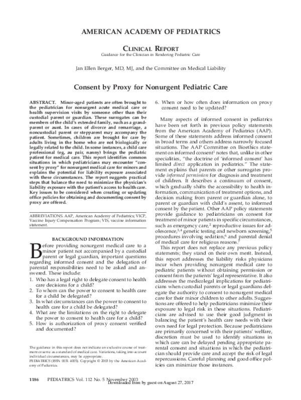 (PDF) Consent by Proxy for Nonurgent Pediatric Care