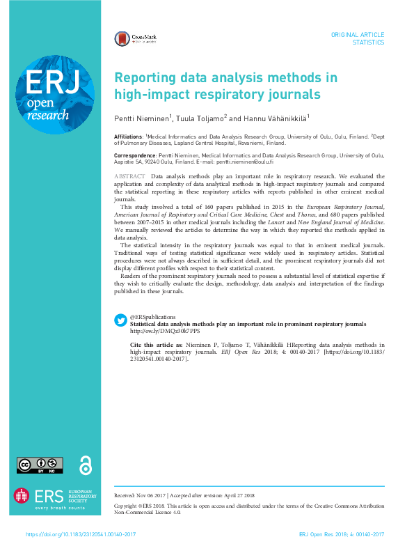 (PDF) Reporting data analysis methods in high impact respiratory journals