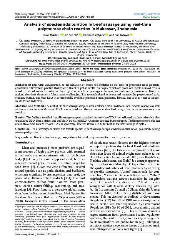 Pdf Analysis Of Species Adulteration In Beef Sausage Using Real Time