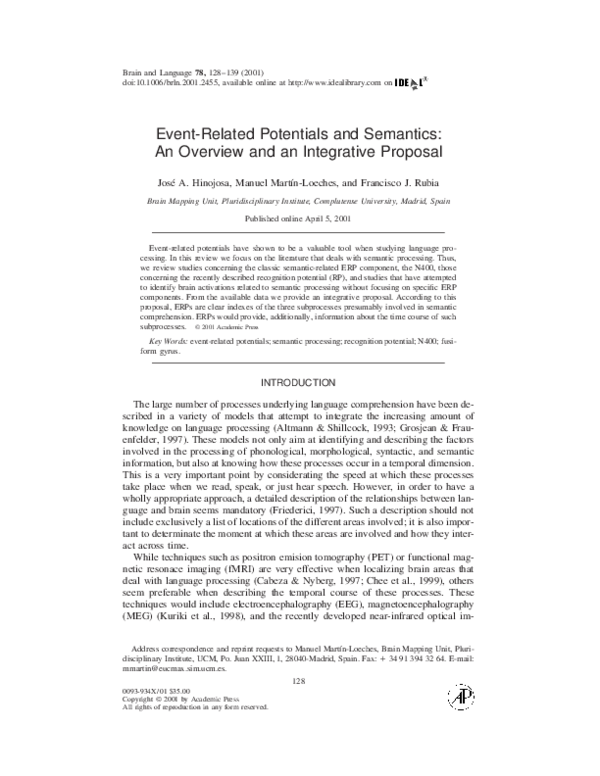 (PDF) Event-Related Potentials and Semantics: An Overview and an Integrative Proposal