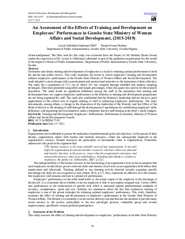 (PDF) An Assessment of the Effects of Training and Development on Employees' Performance in ...