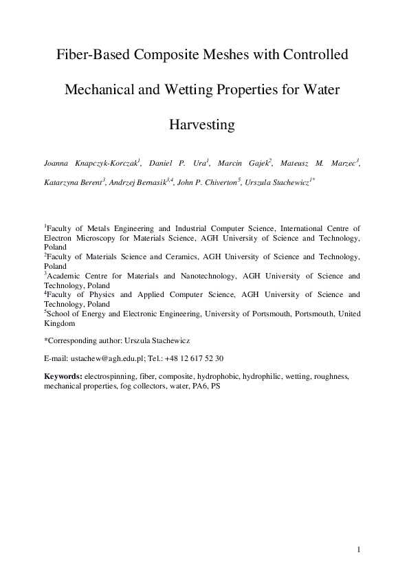 (PDF) Fiber-Based Composite Meshes with Controlled Mechanical and Wetting Properties for Water ...