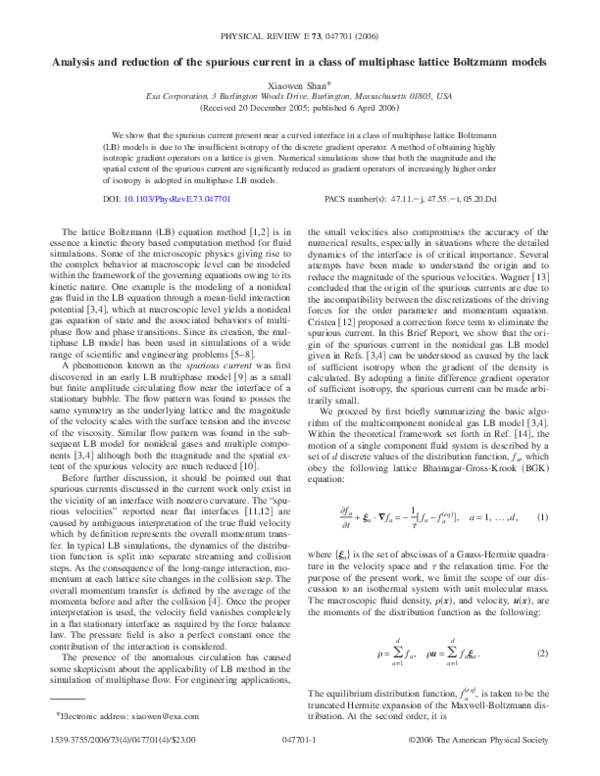 (PDF) Analysis and reduction of the spurious current in a class of multiphase lattice Boltzmann ...