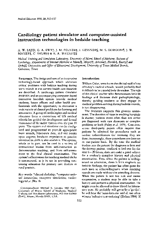 (PDF) Cardiology patient simulator and computer-assisted instruction ...