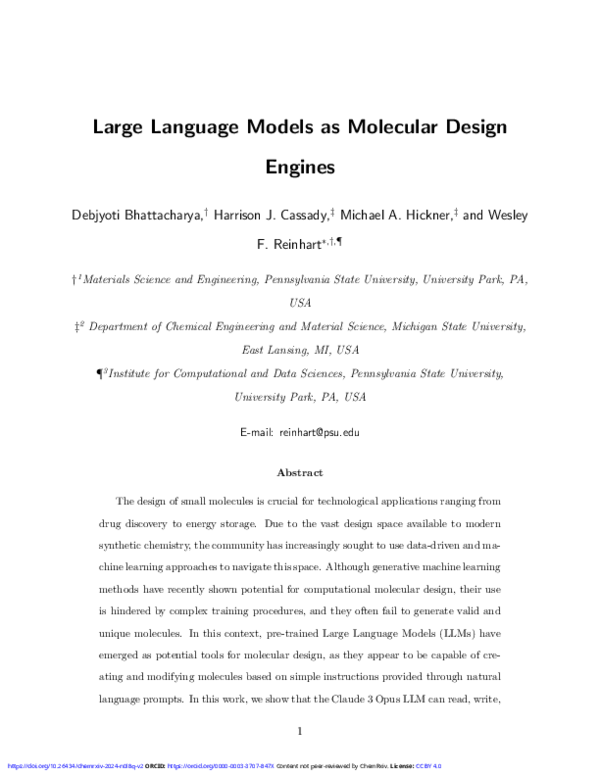 (PDF) Large Language Models as Molecular Design Engines