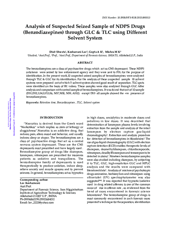 (PDF) Analysis of Suspected Seized Sample of NDPS Drugs ...