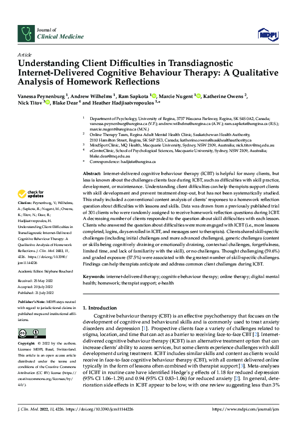 (PDF) Understanding Client Difficulties in Transdiagnostic Internet ...