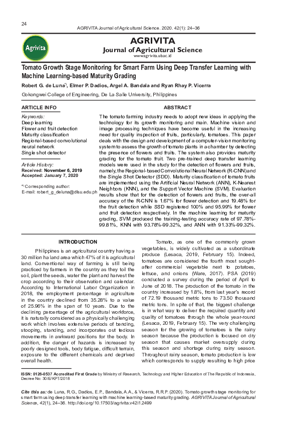 (PDF) Tomato Growth Stage Monitoring for Smart Farm Using Deep Transfer Learning with Machine ...