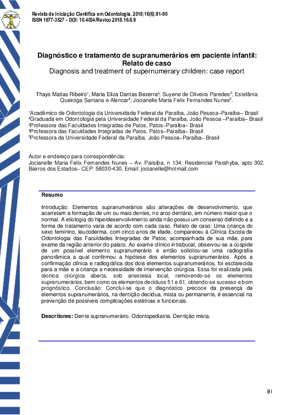 (PDF) Odontoma em Paciente Odontopediátrico: Diagnóstico e Tratamento. Relato de Caso Clínico