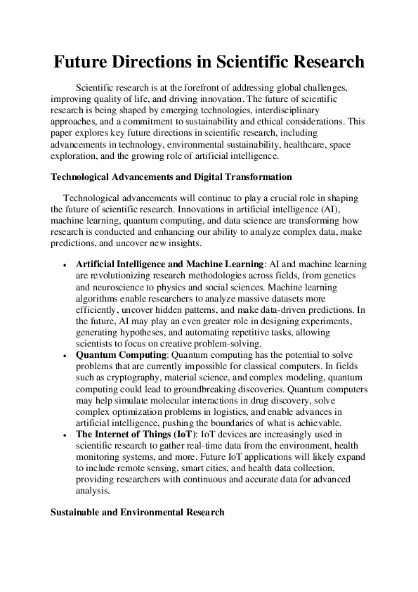(PDF) Future Directions in Scientific Research