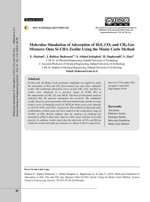(PDF) Molecular Simulation of Adsorption of H2S, CO2 and CH4 Gas ...