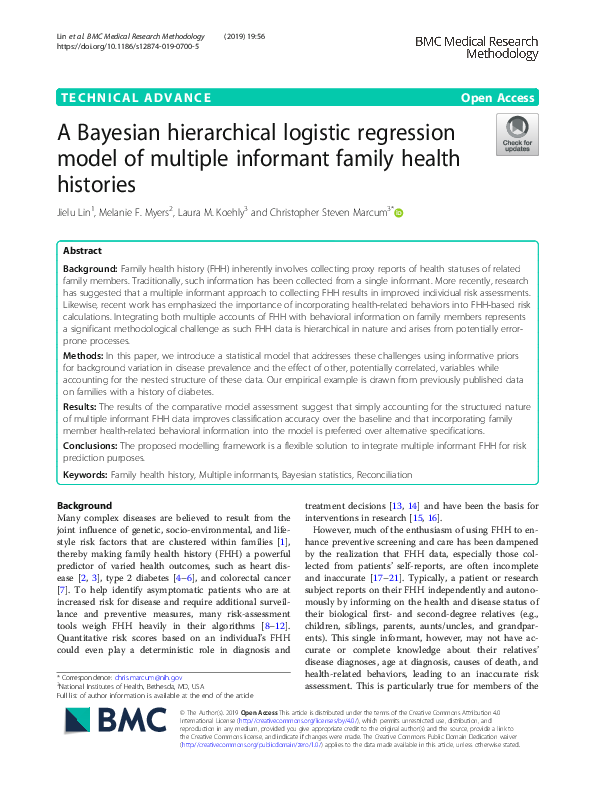 (PDF) A Bayesian hierarchical logistic regression model of multiple informant family health ...