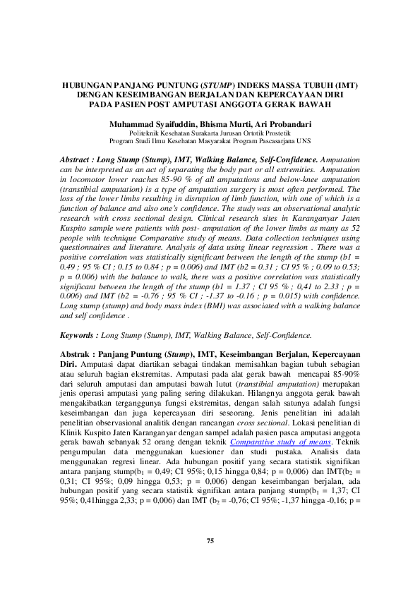 (PDF) Hubungan Panjang Puntung (STUMP) Indeks Massa Tubuh (IMT) Dengan ...