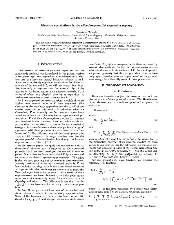 (PDF) Electron correlations in the effective-potential expansion method | Yasutami Takada ...