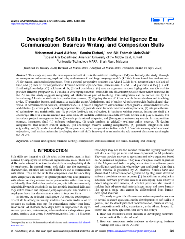 (PDF) Developing Soft Skills in the Artificial Intelligence Era: Communication, Business Writing ...