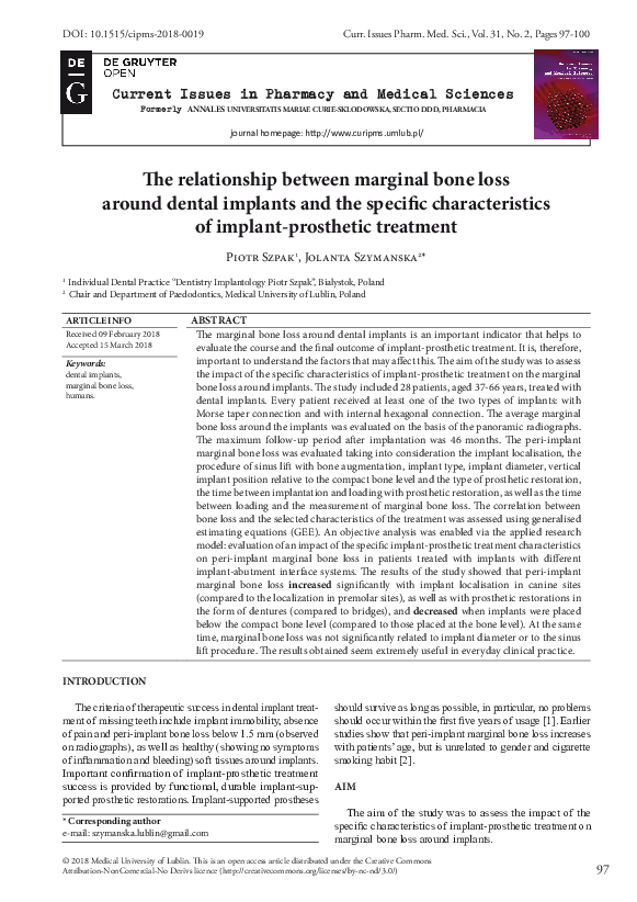 (PDF) The Relationship Between Marginal Bone Loss Around Dental ...