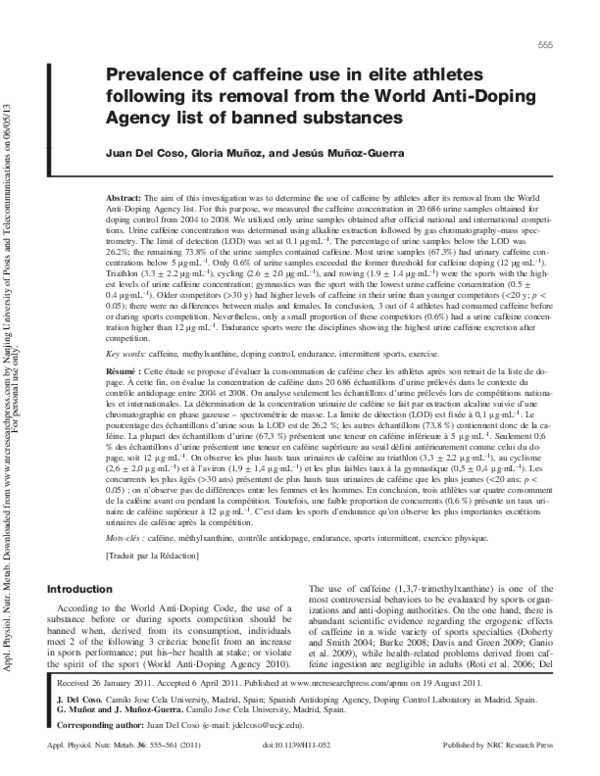 (PDF) Prevalence of caffeine use in elite athletes following its ...