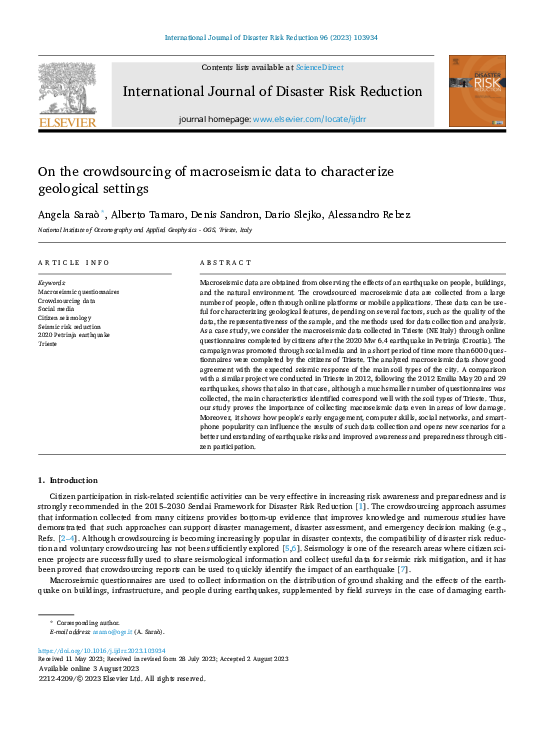 (PDF) On Crowdsourcing Macroseismic Data to Characterize Geological Settings