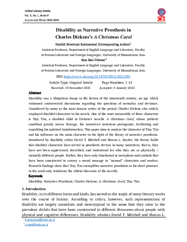 (PDF) Disability as Narrative Prosthesis in Charles Dickens's A ...