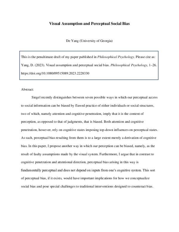(PDF) Visual Assumption and Perceptual Social Bias