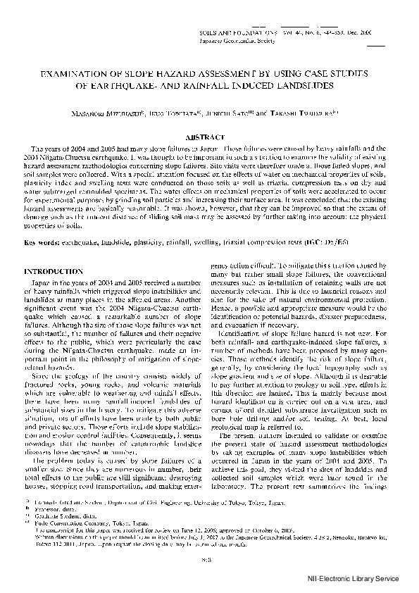 (PDF) Examination of Slope Hazard Assessment by Using Case Studies of Earthquake- and Rainfall ...