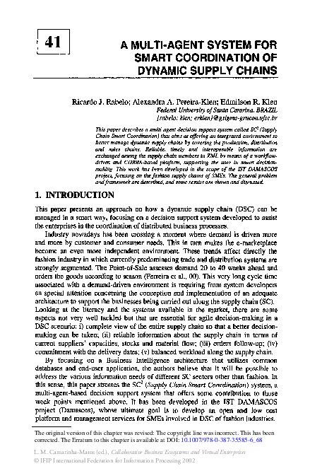 (PDF) A Multi-Agent System for Smart Coordination of Dynamic Supply Chains | Alexandra Klen ...