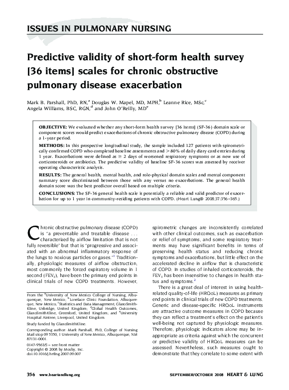 (PDF) Predictive validity of short-form health survey [36 items] scales for chronic obstructive ...
