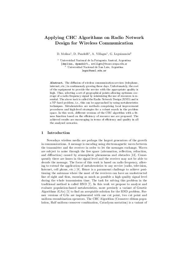 (PDF) CHC Algorithm Applications in Efficient Radio Network Design