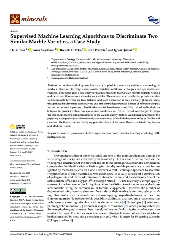 (PDF) Supervised Machine Learning Algorithms to Discriminate Two Similar Marble Varieties, a ...