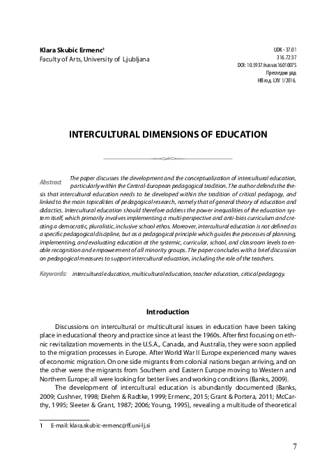 (PDF) Intercultural dimensions of education