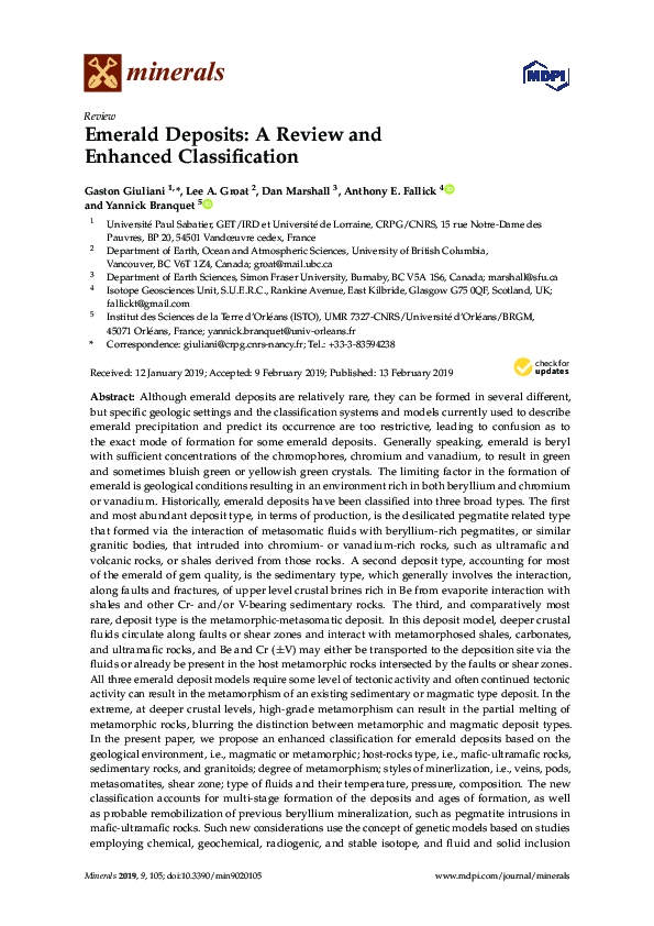 (PDF) Emerald Deposits: A Review and Enhanced Classification
