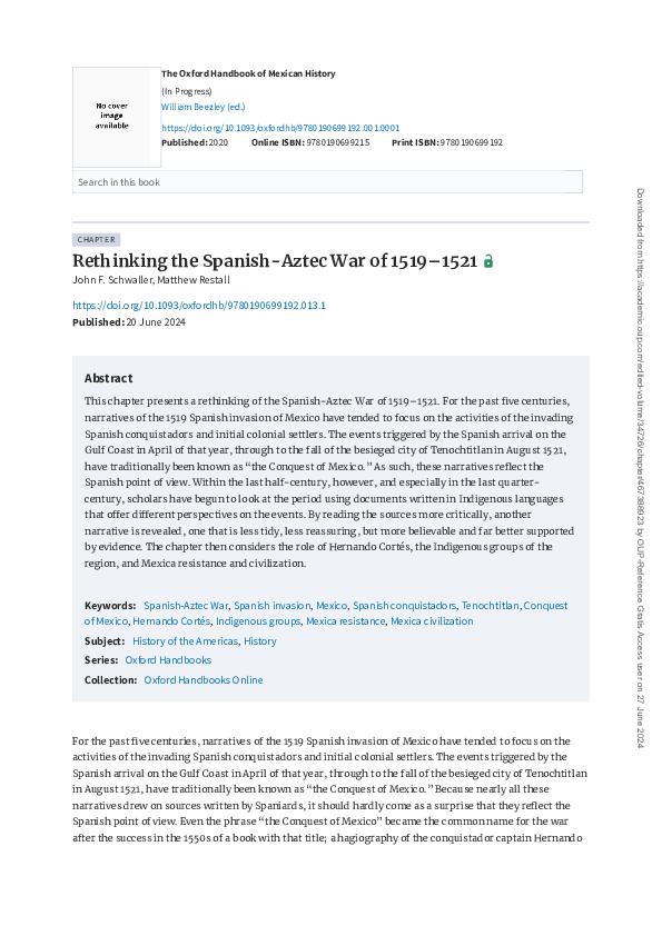 (PDF) Rethinking the Spanish-Aztec War of 1519–1521