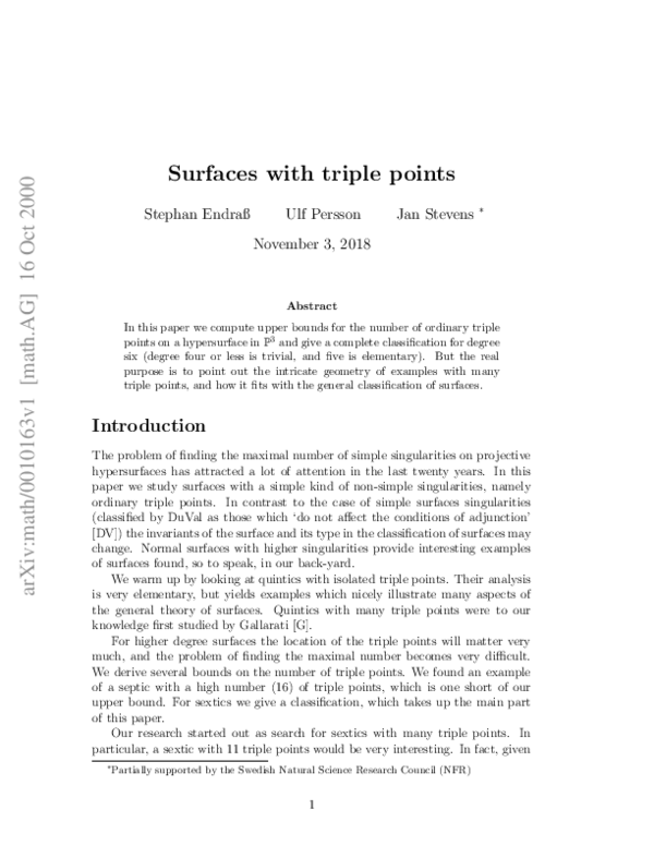 (PDF) Surfaces with triple points