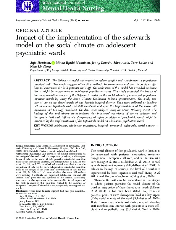 (PDF) Impact of the implementation of the safewards model on the social ...